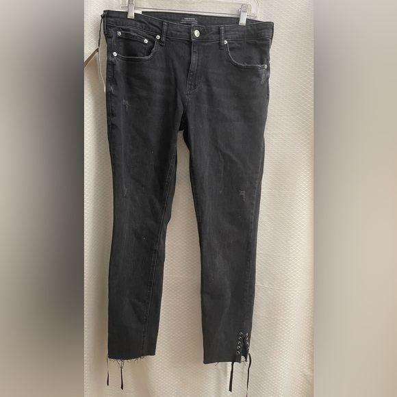 Zara | Jeans | Zara Black Rostov Black Stretch Jeans With Satin Strings ...